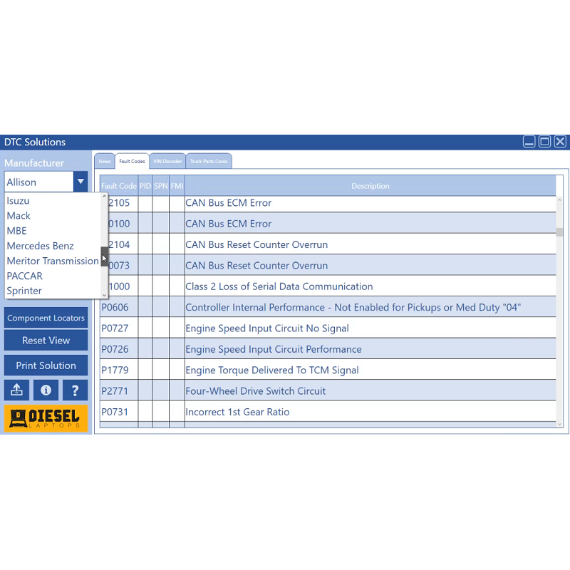 DTC Solutions truck with wiring diagrams
